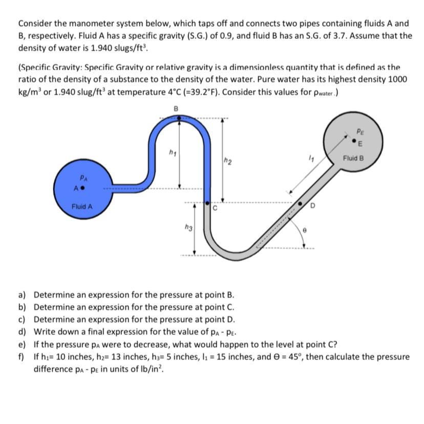 Solved Consider the manometer system below, which taps off | Chegg.com