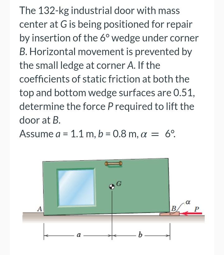 Solved The 132-kg industrial door with mass center at G is | Chegg.com