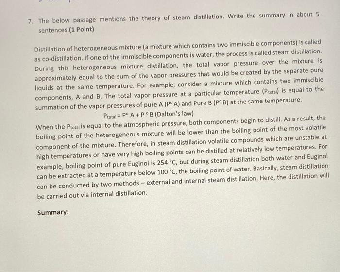 Solved 7. The below passage mentions the theory of steam | Chegg.com