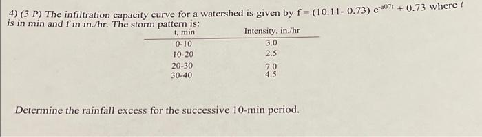 Solved 4) (3 P) The infiltration capacity curve for a | Chegg.com