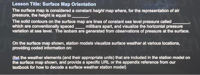 Lesson Title: Surface Map Orientation The surface map | Chegg.com