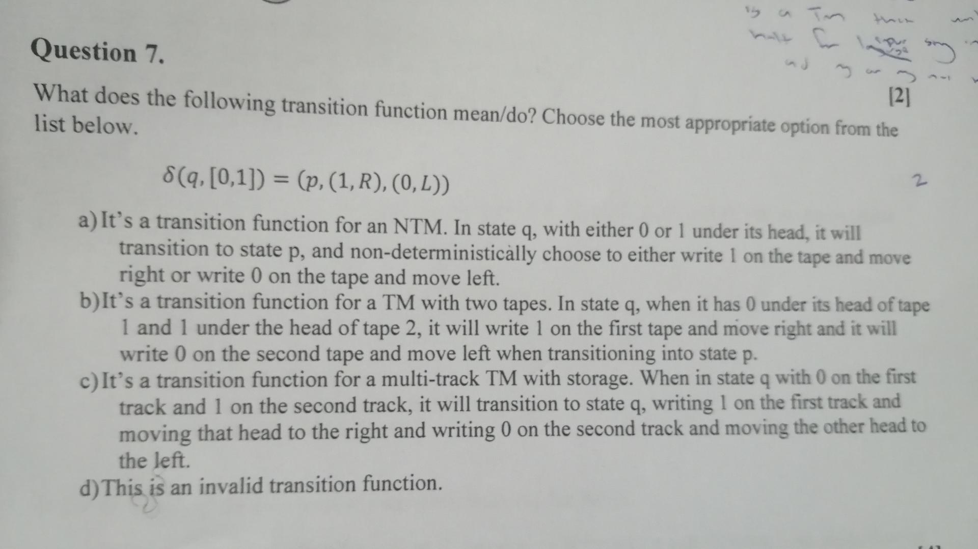 Solved Question 7.What does the following transition | Chegg.com