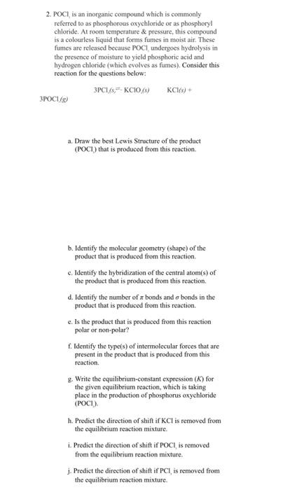 Solved 2. POCI, is an inorganic compound which is commonly | Chegg.com
