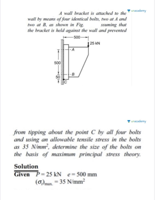 Solved unacademy A wall bracket is attached to the wall by | Chegg.com
