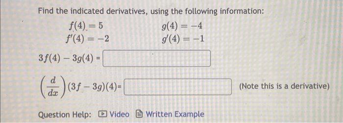 Solved Find the indicated derivatives, using the following | Chegg.com