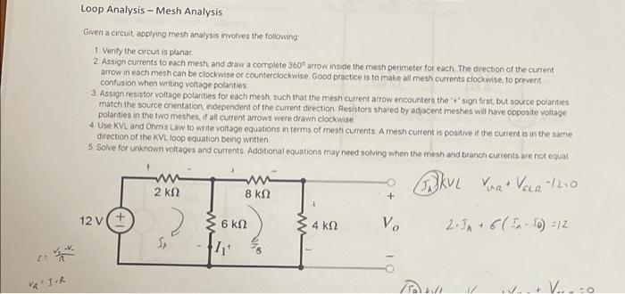 Solved Loop Analysis - Mesh Analysis Given a circuit | Chegg.com