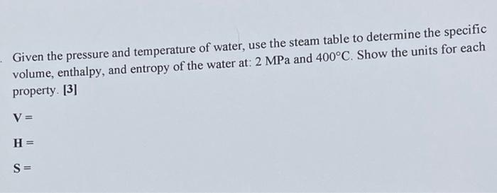 Solved Given the pressure and temperature of water, use the | Chegg.com