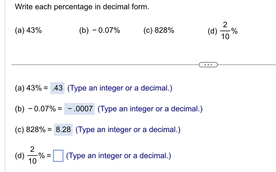 Solved Write each percentage in decimal | Chegg.com