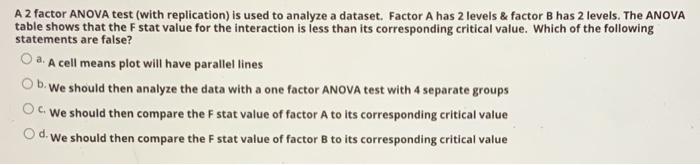 Solved A2 factor ANOVA test (with replication) is used to | Chegg.com