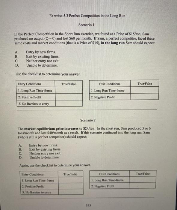 Solved Exercise 5.3 Perfect Competition in the Long Run | Chegg.com