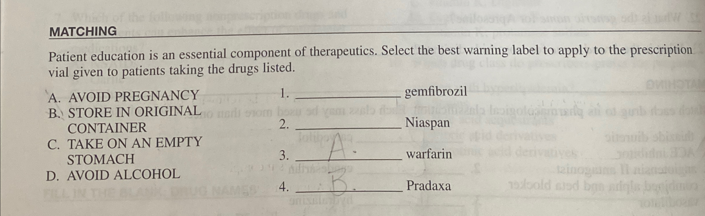 Solved MATCHINGPatient education is an essential component | Chegg.com