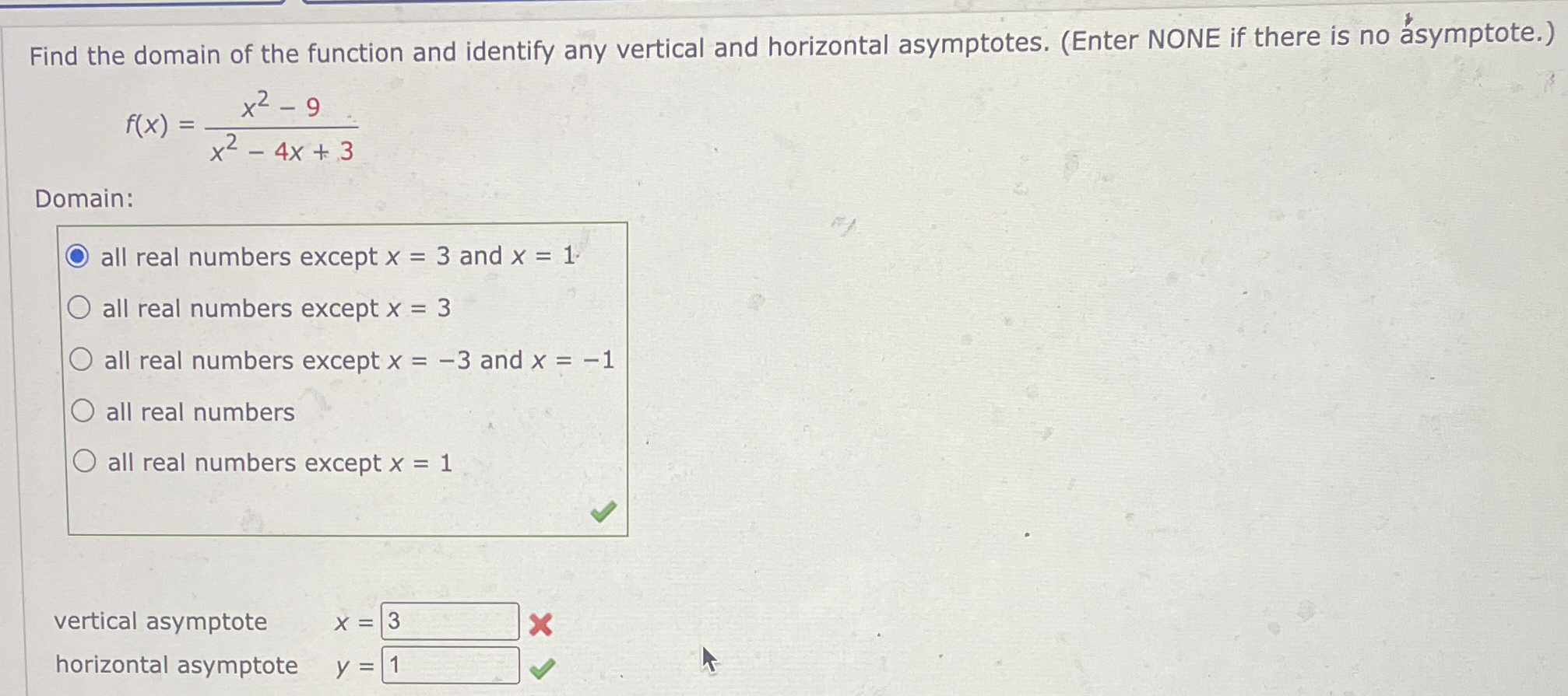 Solved Find the domain of the function and identify any | Chegg.com