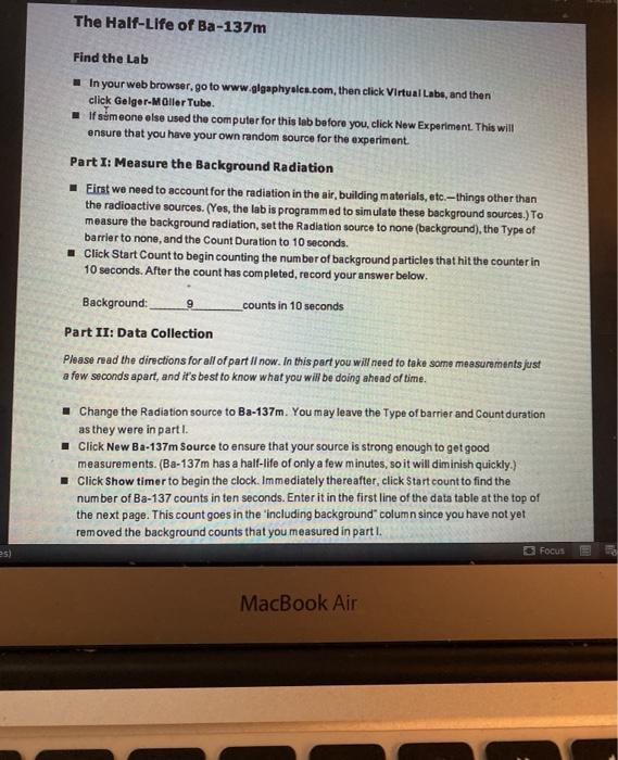 Solved The Half-Life of Ba-137m Find the Lab In your web | Chegg.com