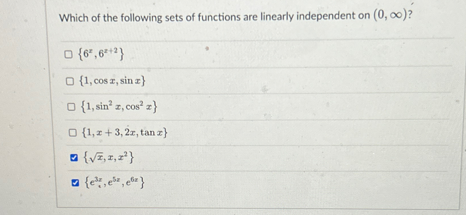 Solved Which of the following sets of functions are linearly | Chegg.com