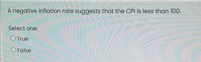 Solved A negative inflation rate suggests that the CPI is | Chegg.com