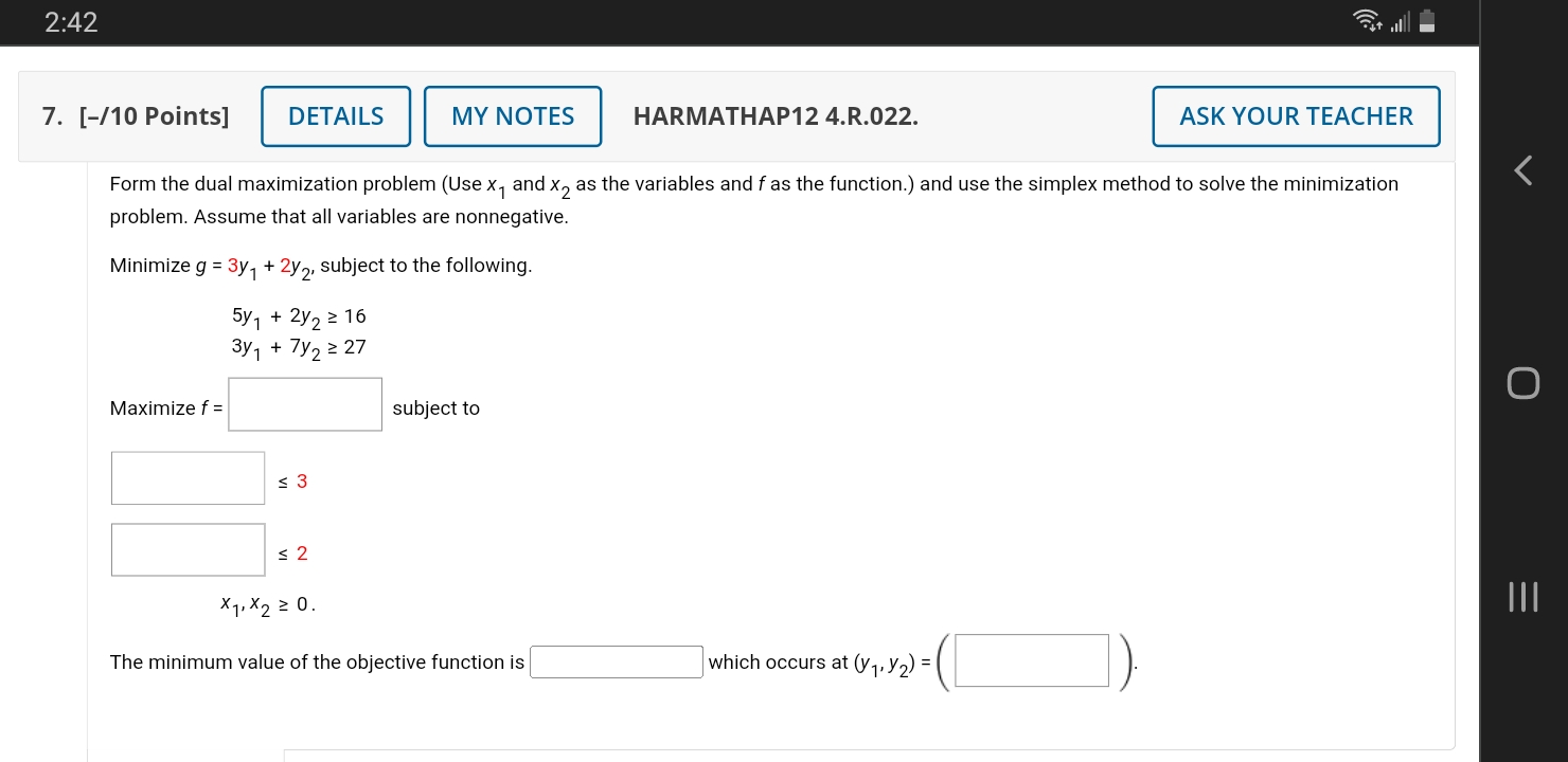 Solved Form the dual maximization problem (Use x1 ﻿and x2 | Chegg.com