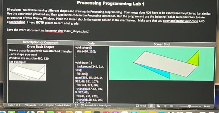 Solved Processing Programming Lab 1 Directions: You will be | Chegg.com