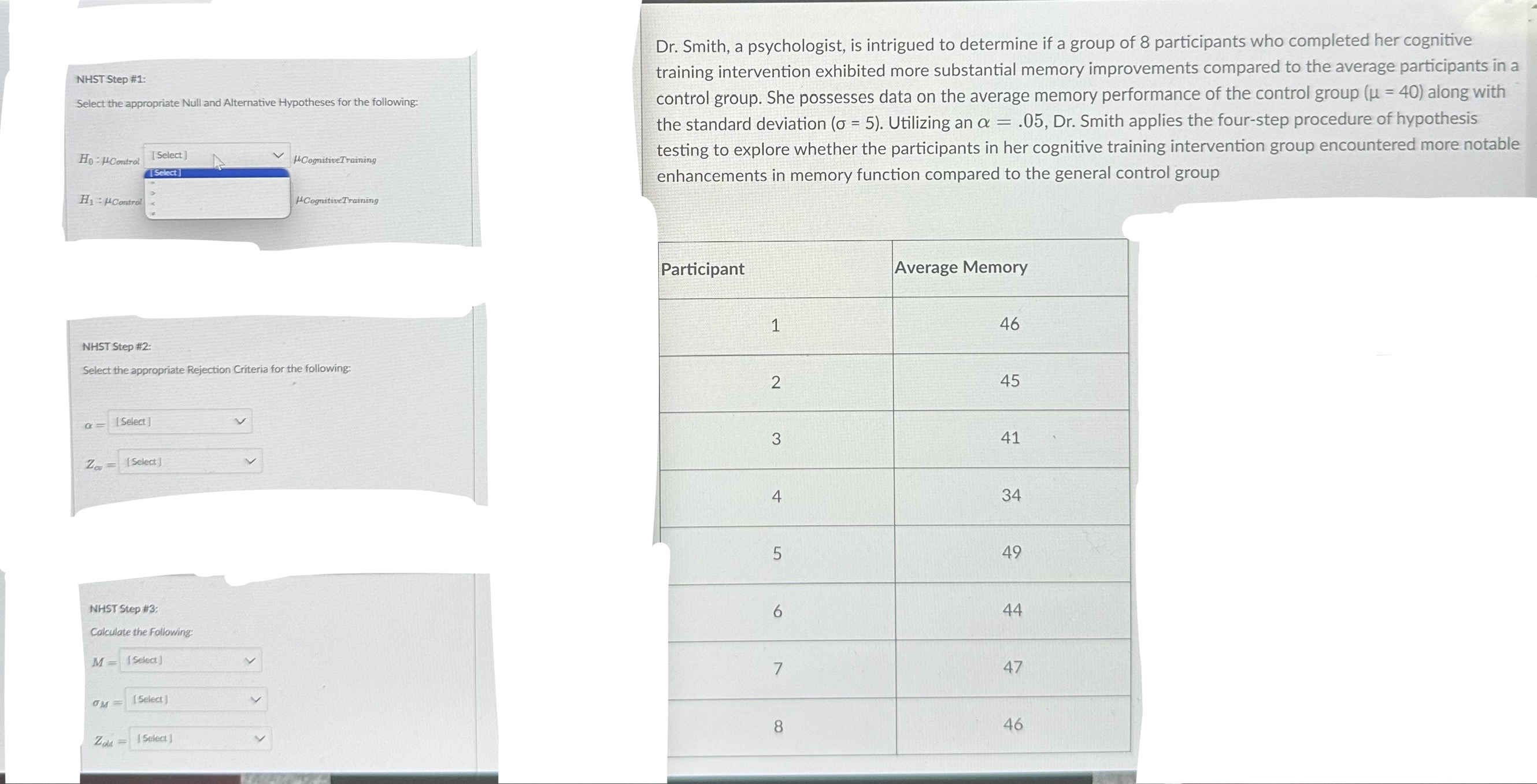 Solved NHST Step #1Select the appropriate Null and | Chegg.com
