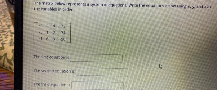 Solved The matrix below represents a system of equations. | Chegg.com