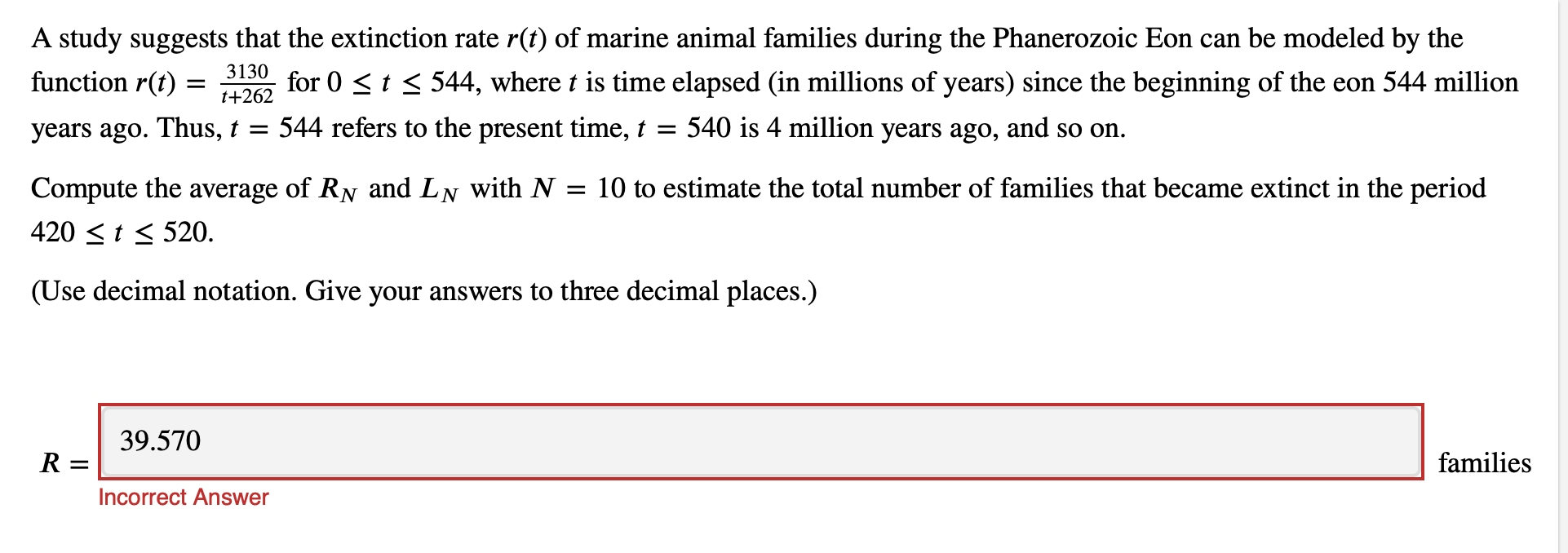 Solved A study suggests that the extinction rate r(t) of | Chegg.com