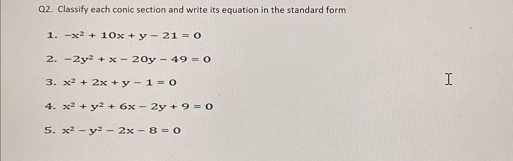 Solved Q2 ﻿classify Each Conic Section And Write Its