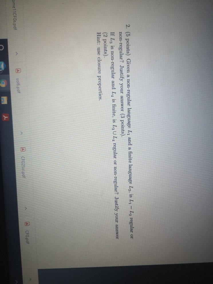 Solved 2 5 Points Given A Non Regular Language L And A 0581