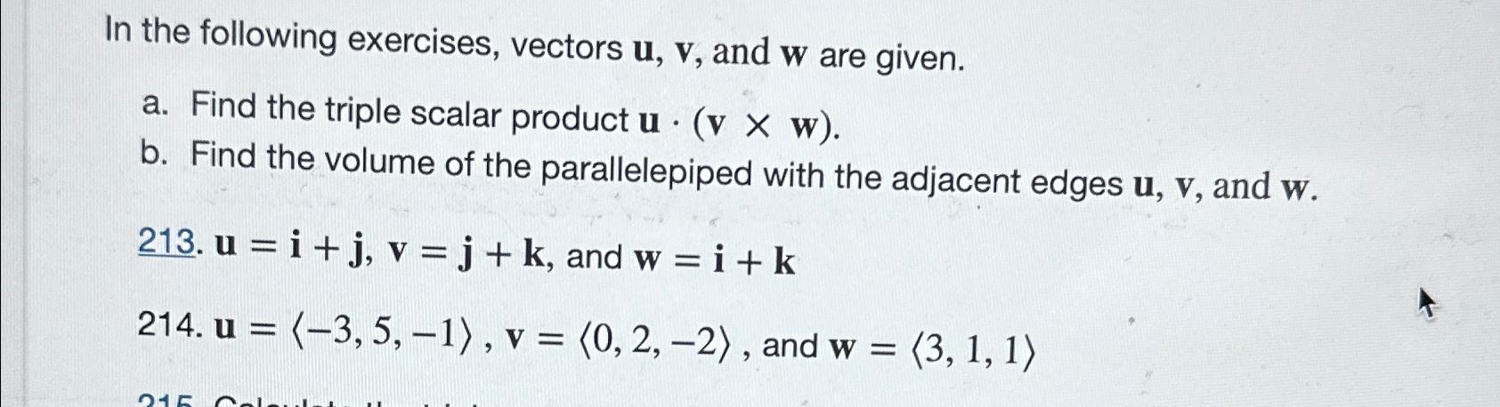 Solved In the following exercises, vectors u,v, ﻿and w ﻿are | Chegg.com