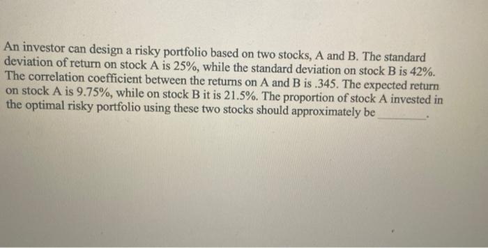 Solved An investor can design a risky portfolio based on two | Chegg.com