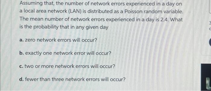 Solved Assuming that, the number of network errors | Chegg.com