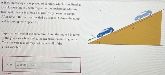 Solved A frictionless toy car is placed on a ramp, which is | Chegg.com