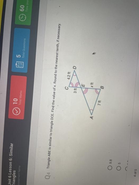 Solved Unit 6 Lesson 6: Similar Triangles 10 Total Marks 5 | Chegg.com