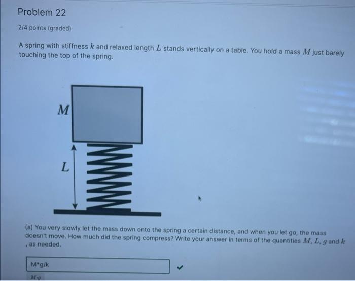 Solved A spring with stiffness k and relaxed length L stands | Chegg.com