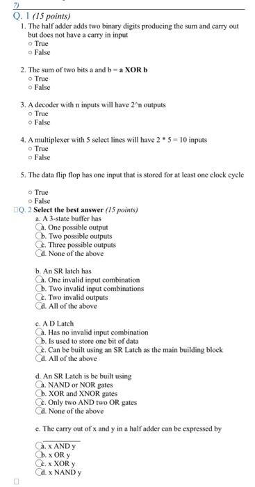 Solved 1. The half adder adds two binary digits producing | Chegg.com