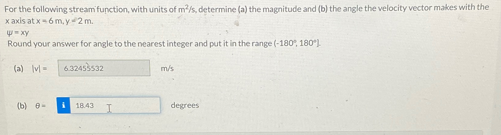 Solved For the following stream function, with units of m2s, | Chegg.com