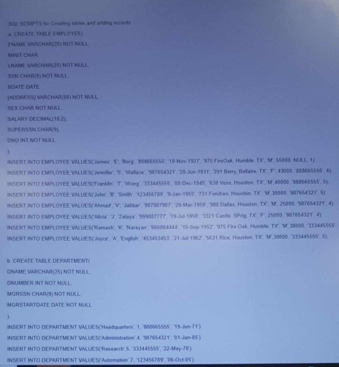 Solved SOL SCRIPTS for Creating tables and adding records | Chegg.com