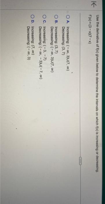 Solved Use the derivative of f(x) given below to determine | Chegg.com