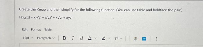 Solved Create the Kmap and then simplify for the following | Chegg.com