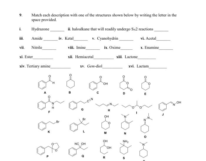 Solved 9. Match each description with one of the structures | Chegg.com