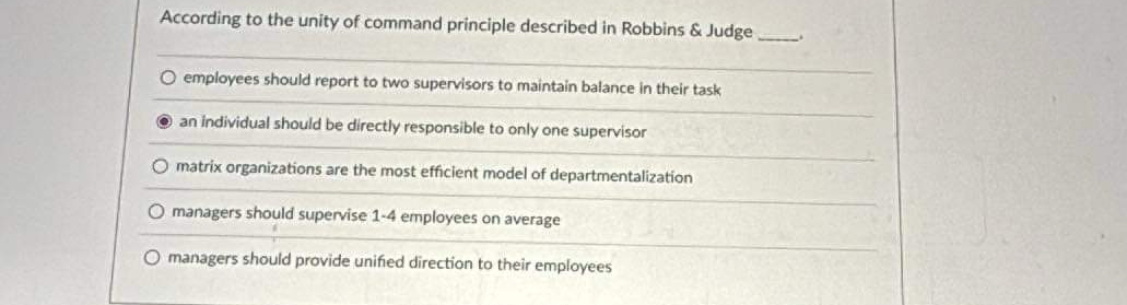 Solved According to the unity of command principle described | Chegg.com