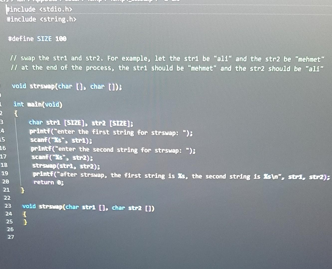 Solved \#define SIZE 190 II swap the str1 and str2. For | Chegg.com