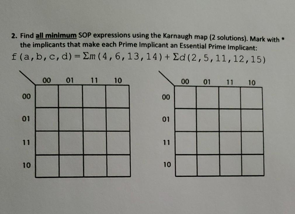 Solved 2. Find all minimum SOP expressions using the | Chegg.com