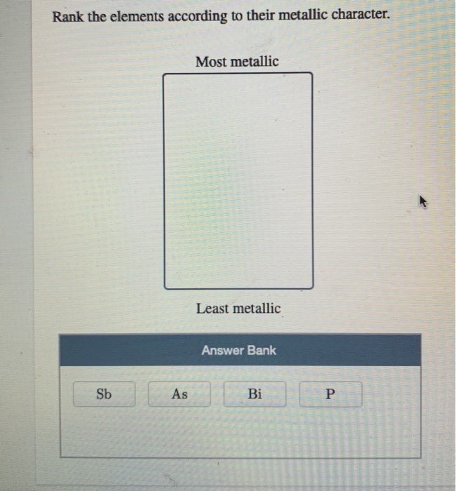 Solved Rank the elements according to their metallic | Chegg.com