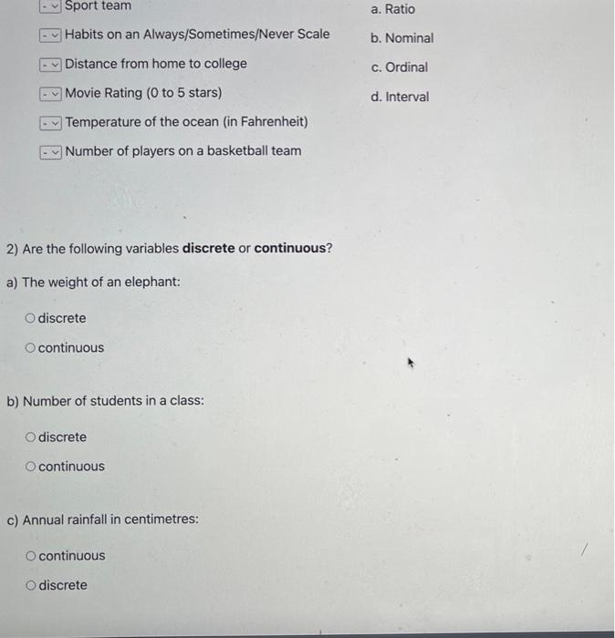 Solved Habits on an Always/Sometimes/Never Scale b. Nominal | Chegg.com