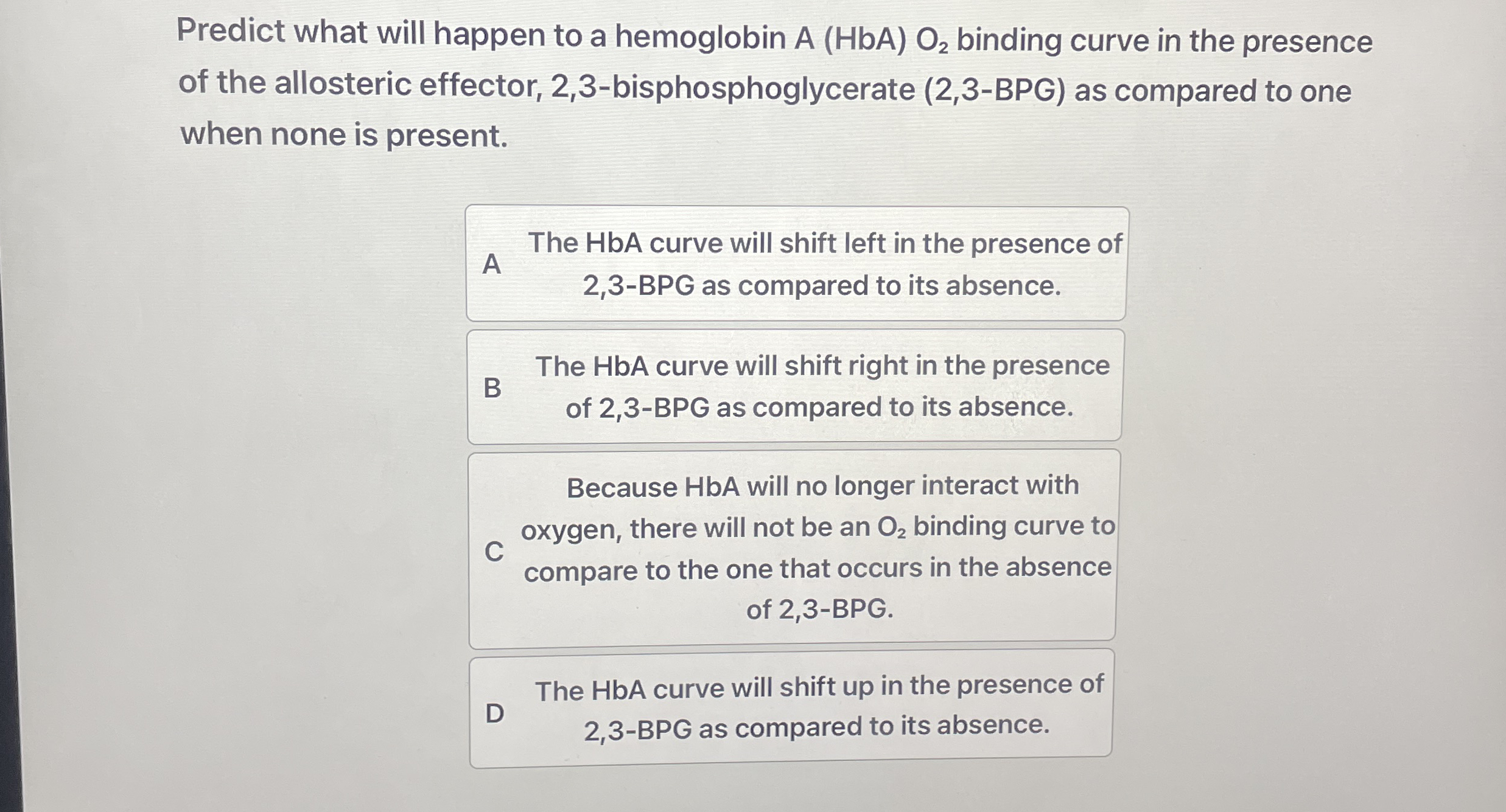 Solved Predict what will happen to a hemoglobin A(HbA)O2 | Chegg.com