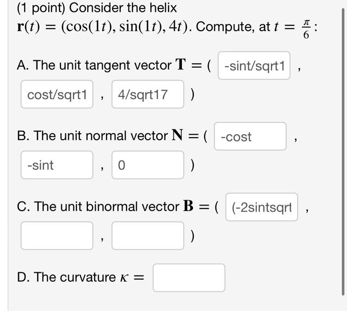 Solved (1 point) Consider the helix | Chegg.com