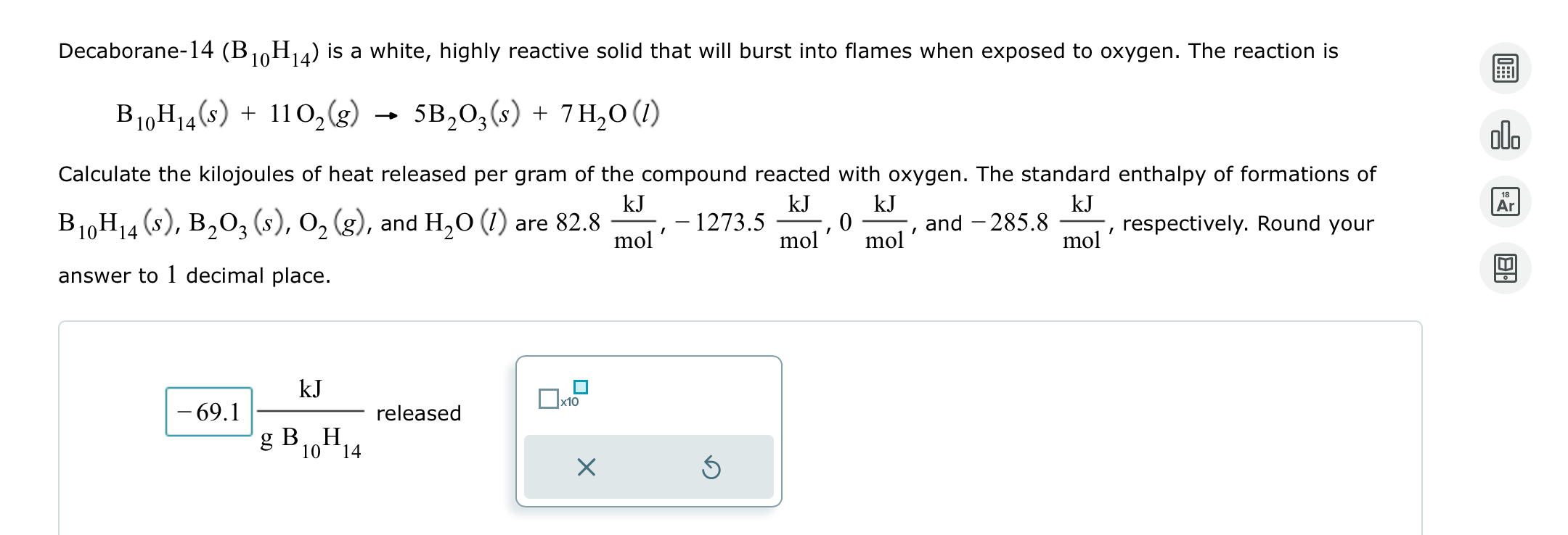 Solved Decaborane-14 (B10H14) ﻿is a white, highly reactive | Chegg.com