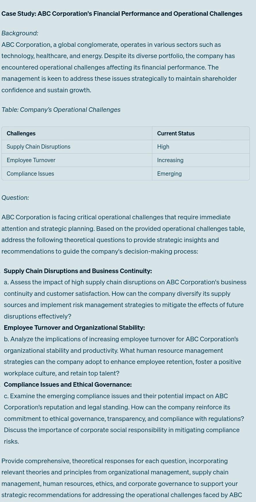 Solved Case Study: ABC Corporation's Financial Performance | Chegg.com
