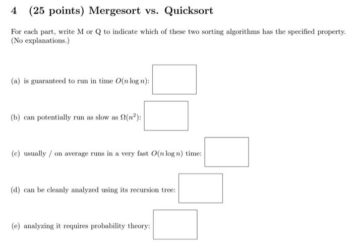 Solved For each part, write M or Q to indicate which of | Chegg.com