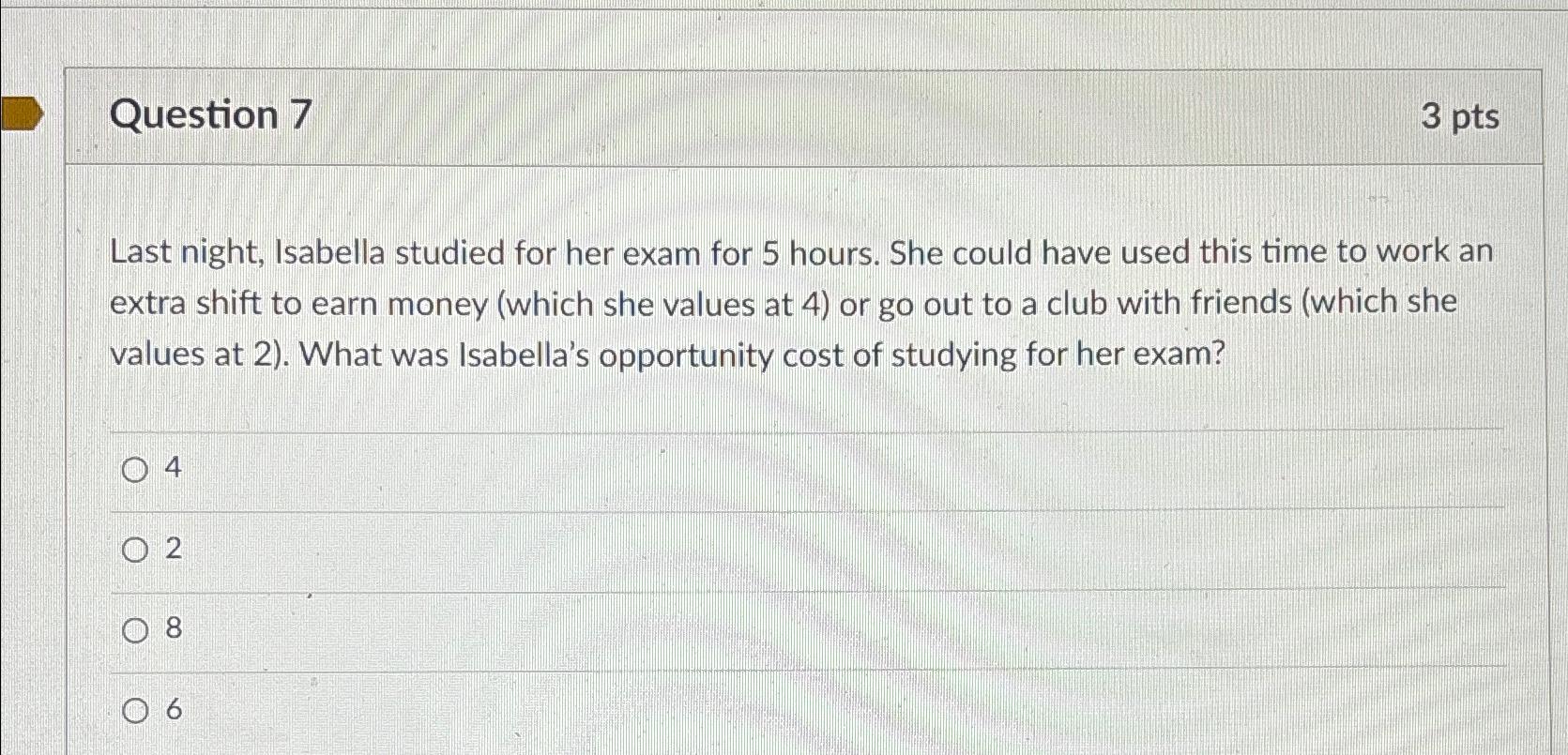 Solved Question 73 ﻿ptsLast night, Isabella studied for her | Chegg.com