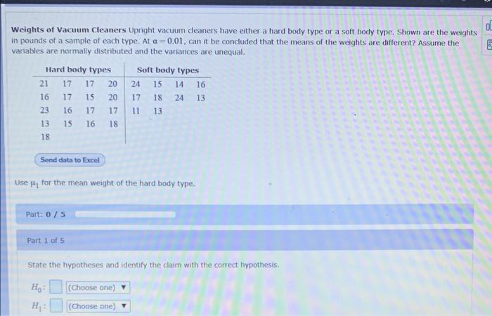 Solved Weights of Vacuum Cleaners Upnight vacuum cleaners | Chegg.com